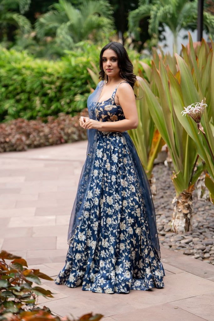Syahi Neela Lehenga Set | Sweta Desai Design